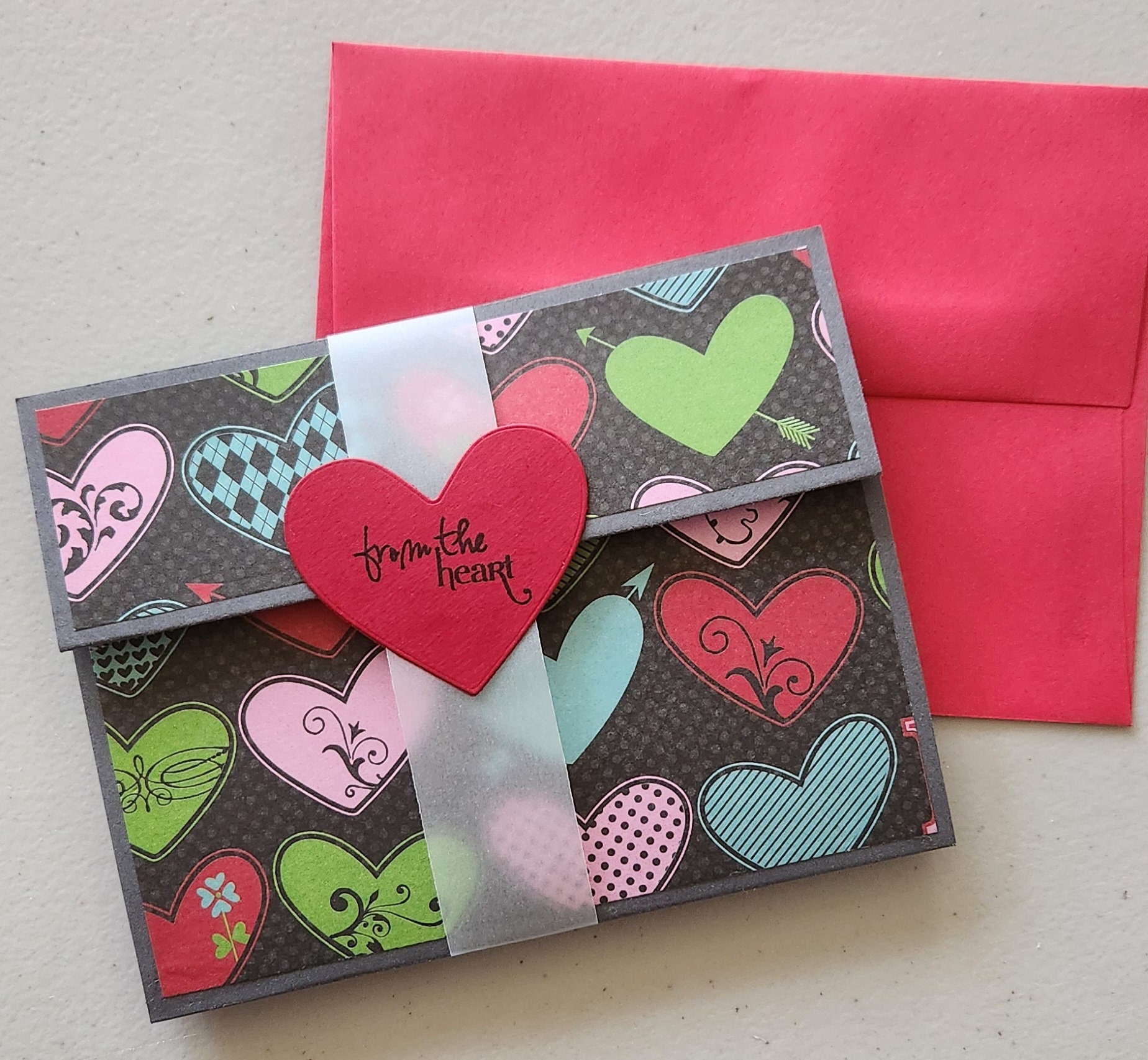Handmade Fun Fold VALENTINE Greeting Card Pop-up Gift Bag W/envelope ...