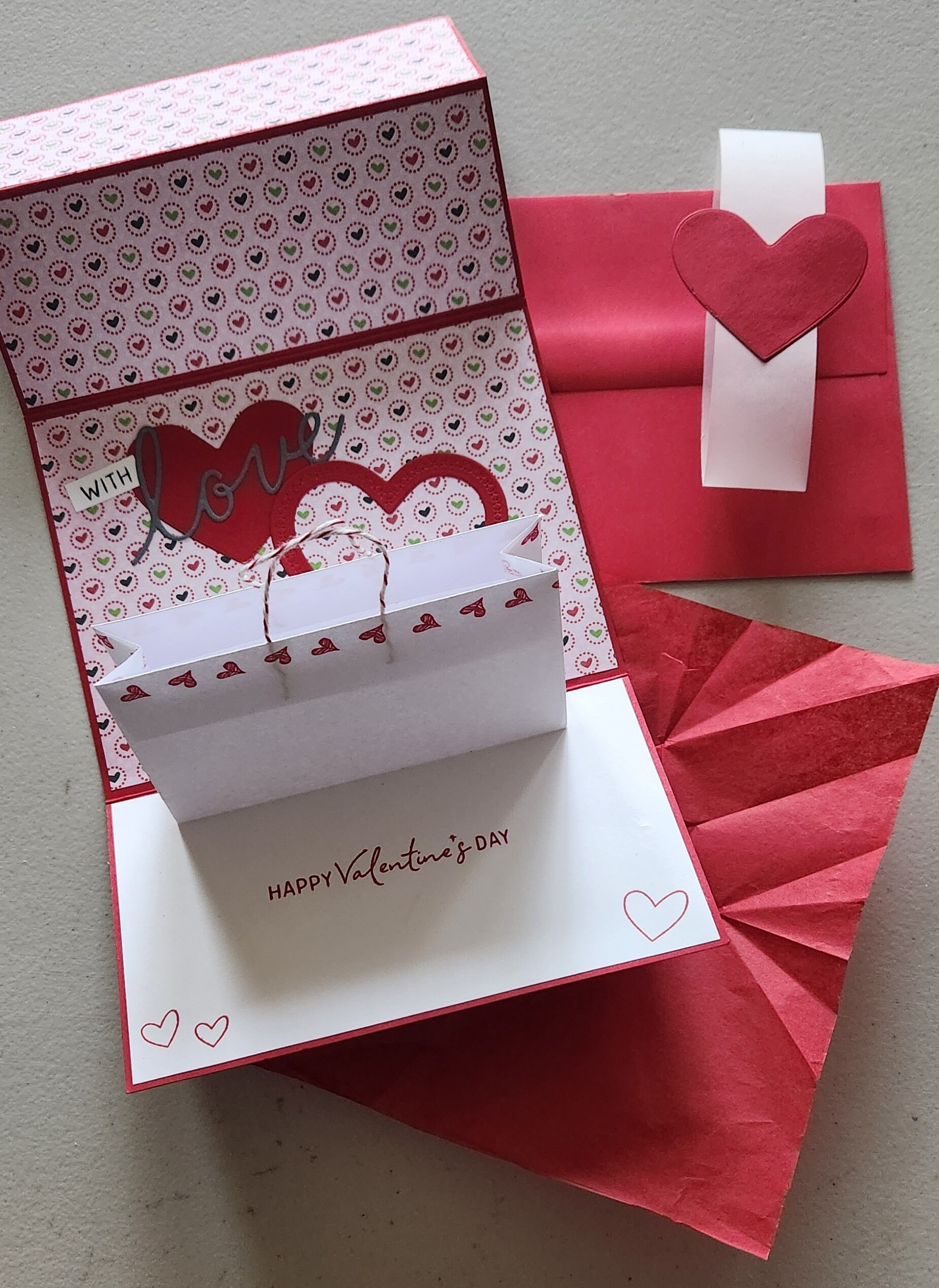 Handmade Fun Fold VALENTINE Greeting Card Pop-up Gift Bag W/envelope ...