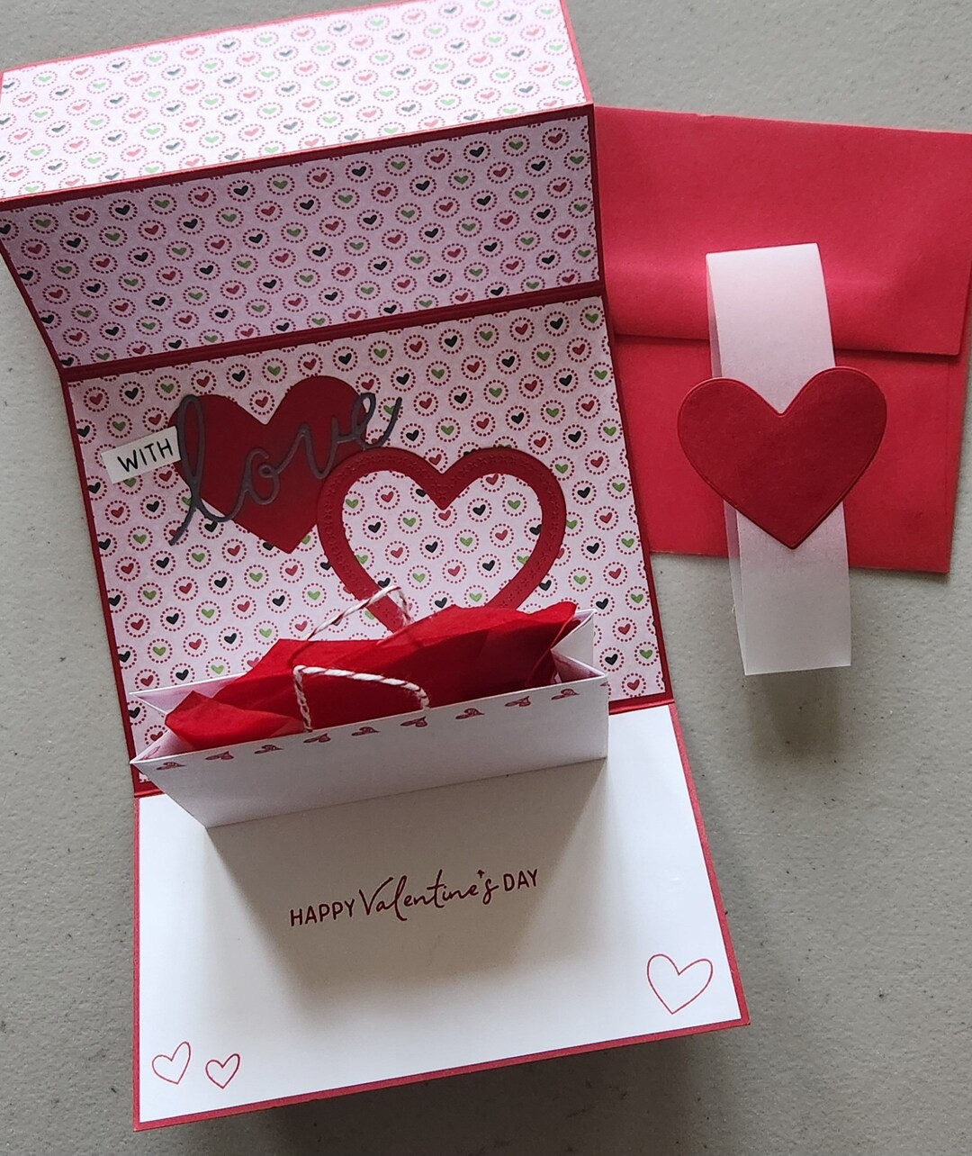 Handmade Fun Fold VALENTINE Greeting Card Pop-up Gift Bag W/envelope ...