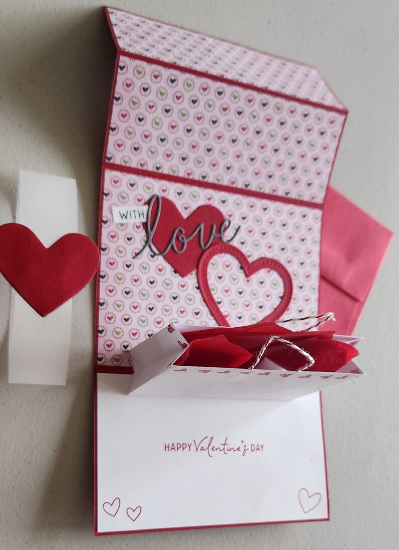 Handmade Fun Fold VALENTINE Greeting Card Pop-up Gift Bag W/envelope ...