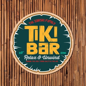 Tiki Bar Sign, Personlaized Family Sign for Tiki, Pool Sign, Poolside ...