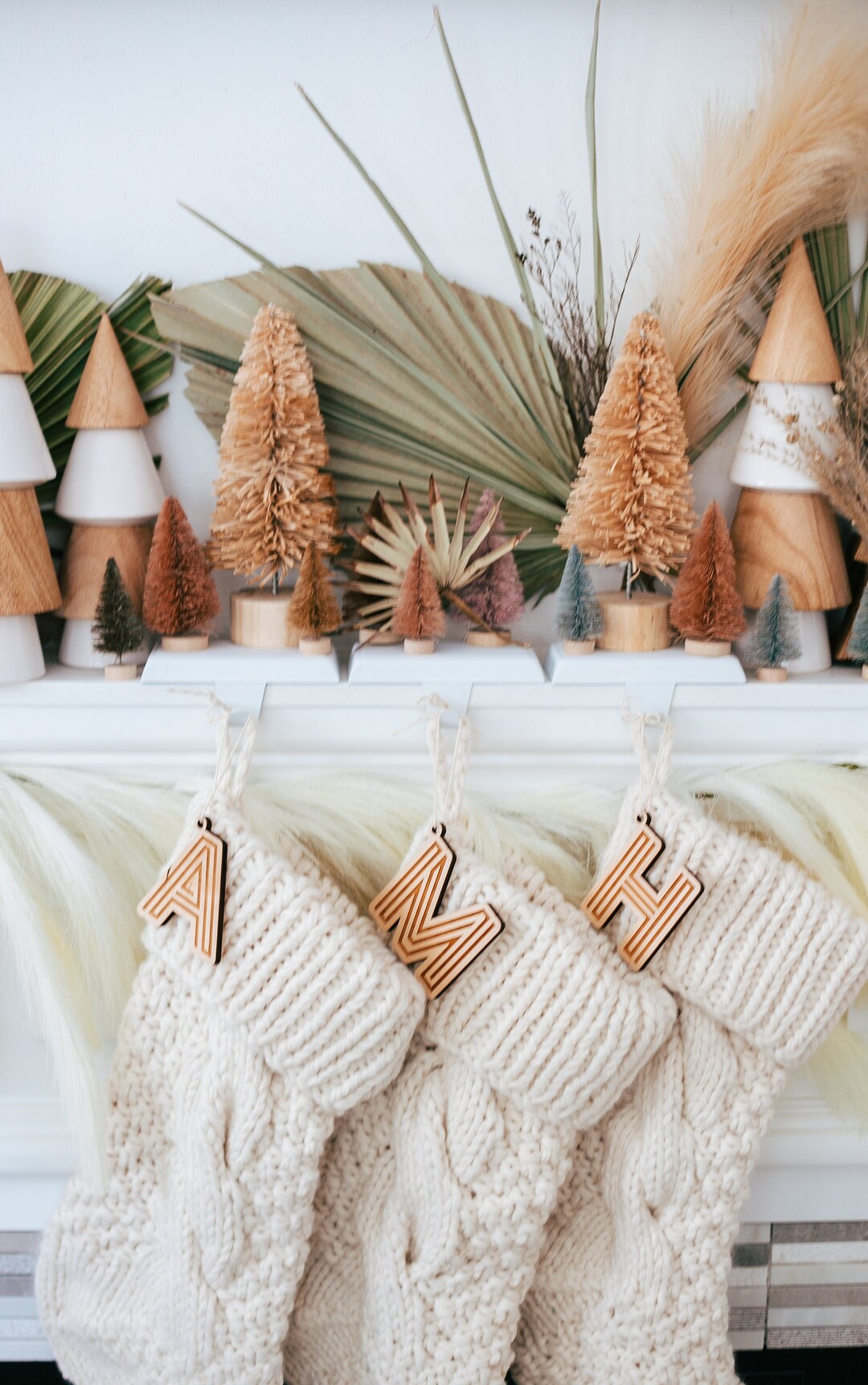 Christmas Stockings Name Tags Boho Contemporary Wood Letters for ...