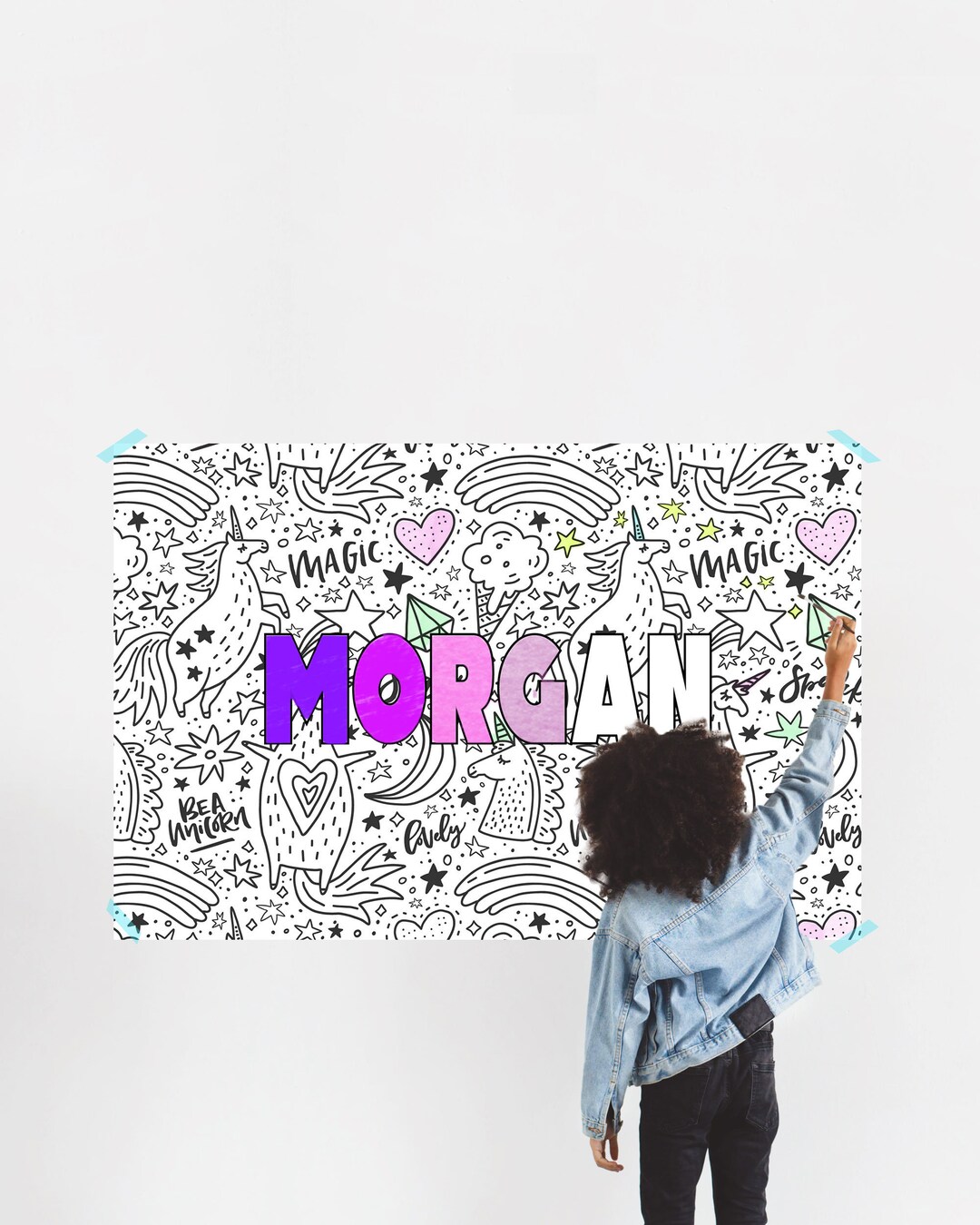 Coloring Poster for Kids With Name, Large Unicorn Coloring Banner for ...