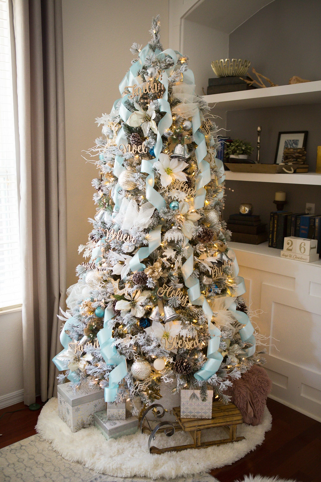 Wooden Word Ornaments for Christmas Tree, Word Cutouts Rustic Christmas ...