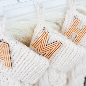 Christmas Stockings Name Tags Boho Contemporary Wood Letters for ...
