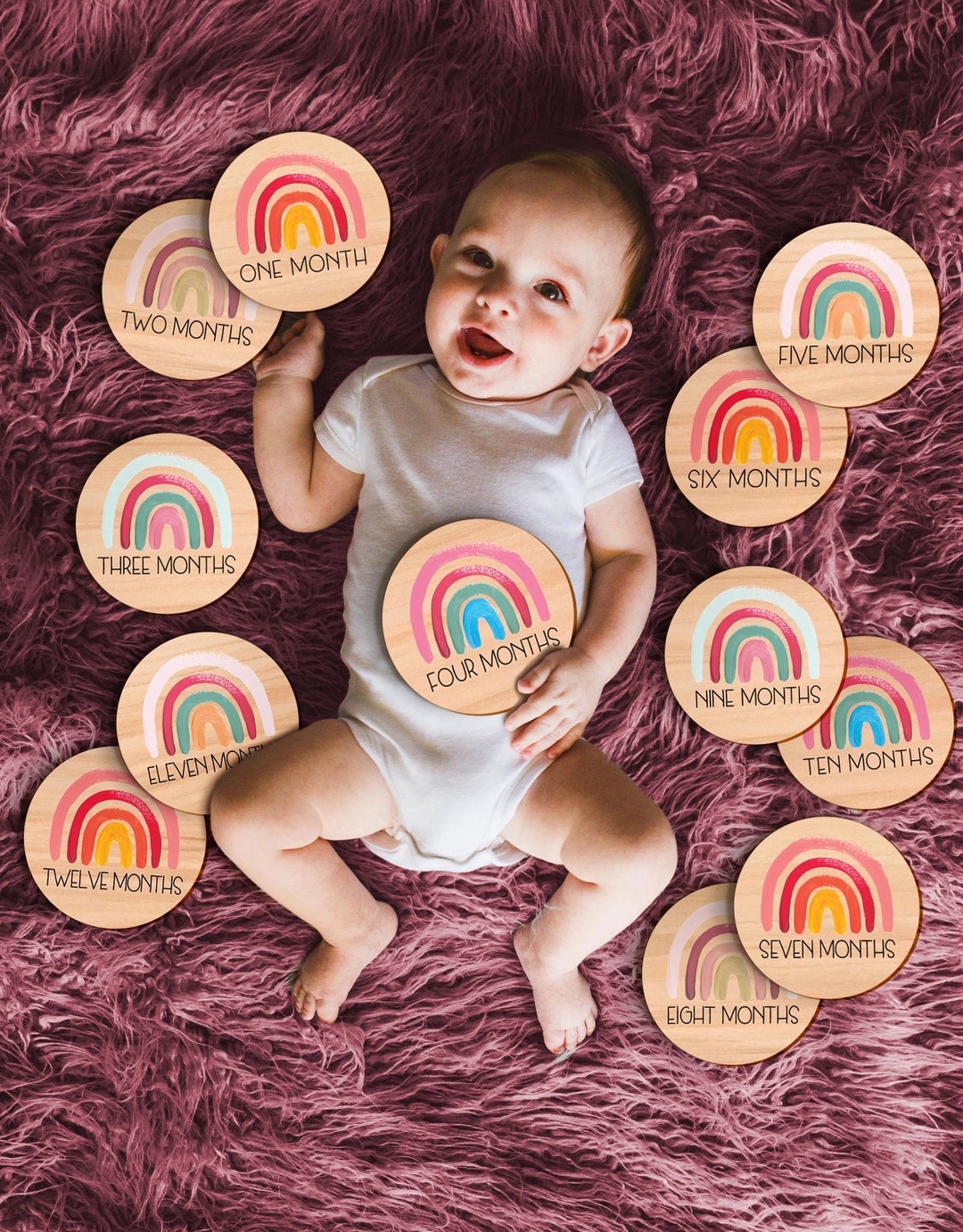 Monthly Baby Circles // SET of 12 Rainbow Discs Milestone Age Cards ...