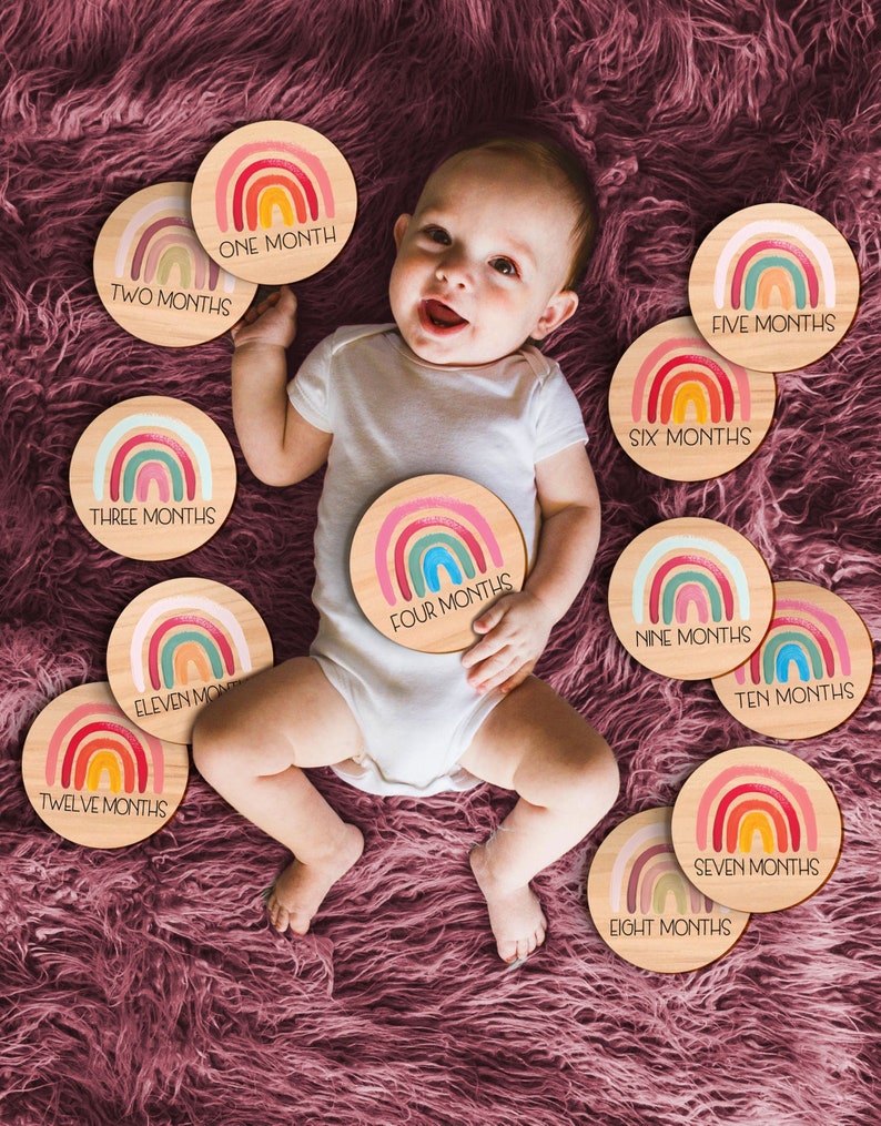 Monthly Baby Circles // SET of 12 Rainbow Discs Milestone Age Cards ...