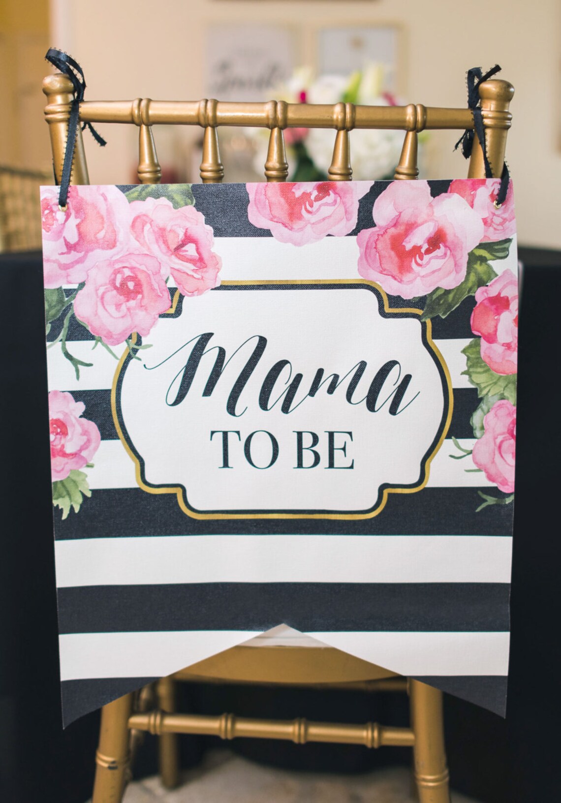 Baby Shower Striped Chair Sign Party Decor Floral Black & - Etsy