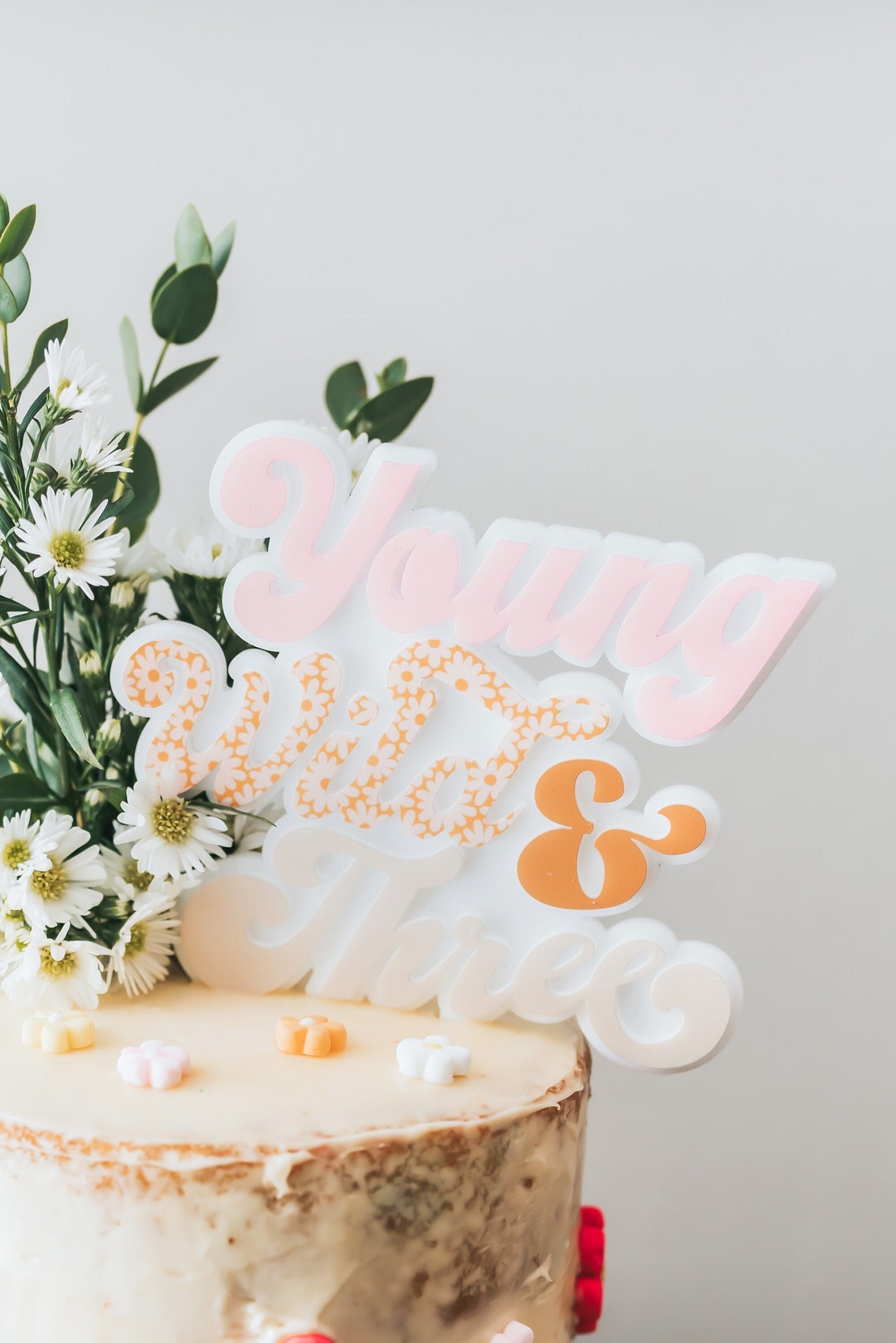 Three Cake Topper, Boho Retro Cake Topper, Young Wild Three, 3rd ...