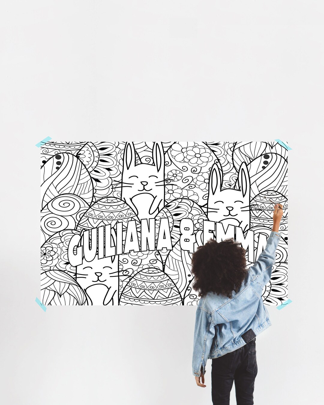 Coloring Poster for Kids With Name, Large Easter Coloring Banner for ...