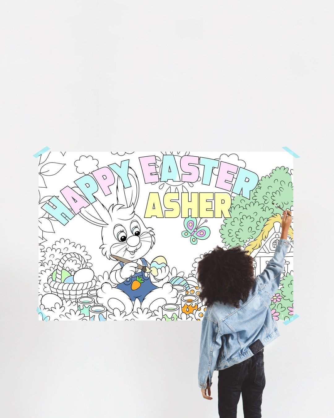Coloring Poster for Kids With Name, Large Easter Coloring Banner for ...