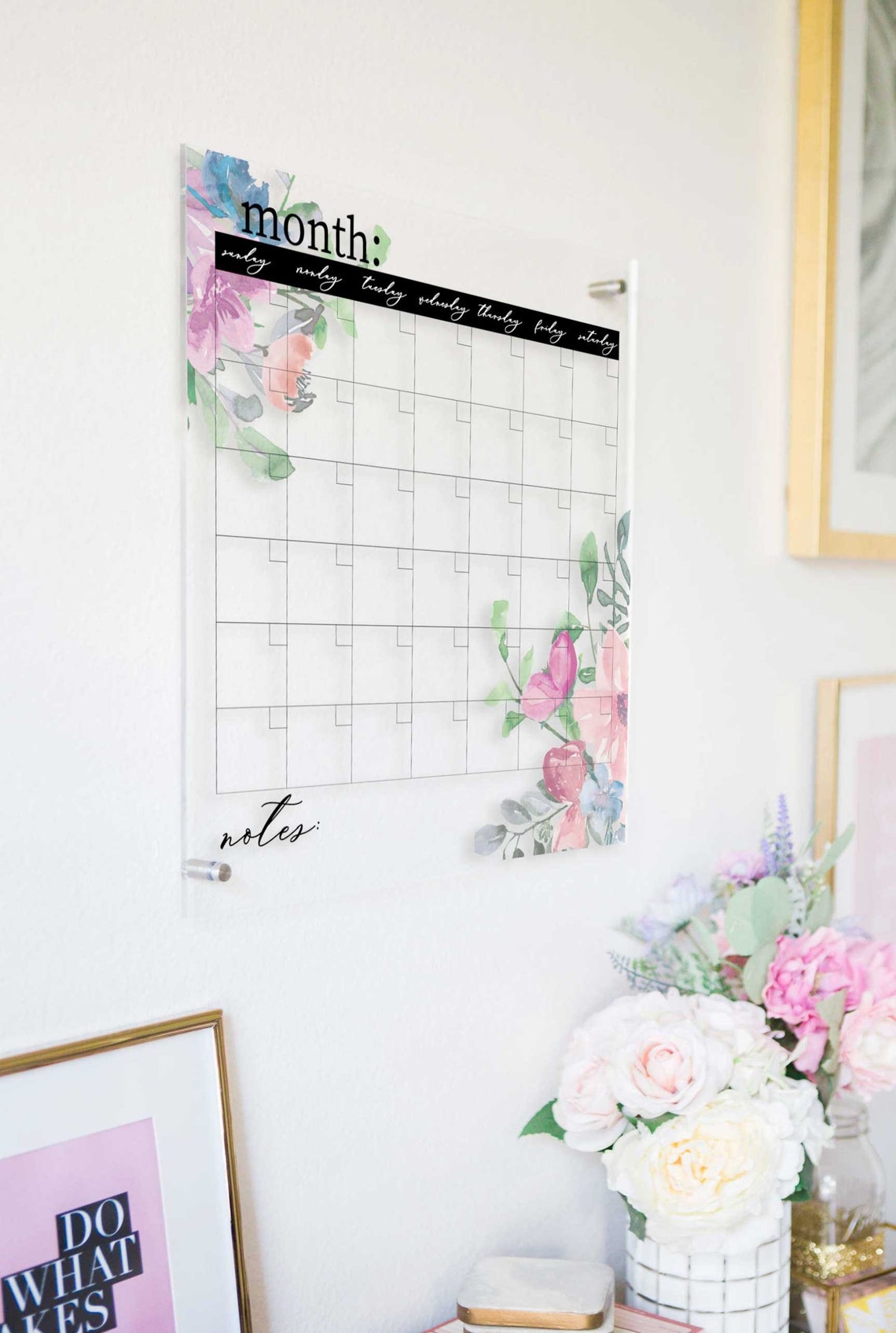 Clear Wall Calendar Dry Erase Calendar for Wall Floral Style - Etsy