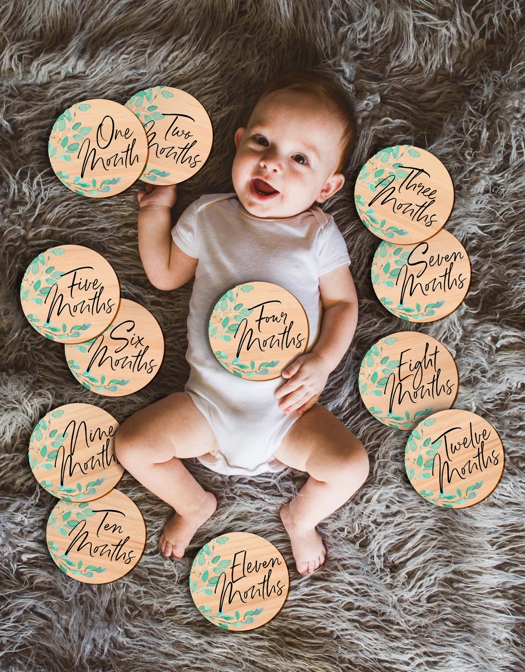 Monthly Baby Circles // SET of 12 Age Discs Milestone Wooden Cards Wood ...