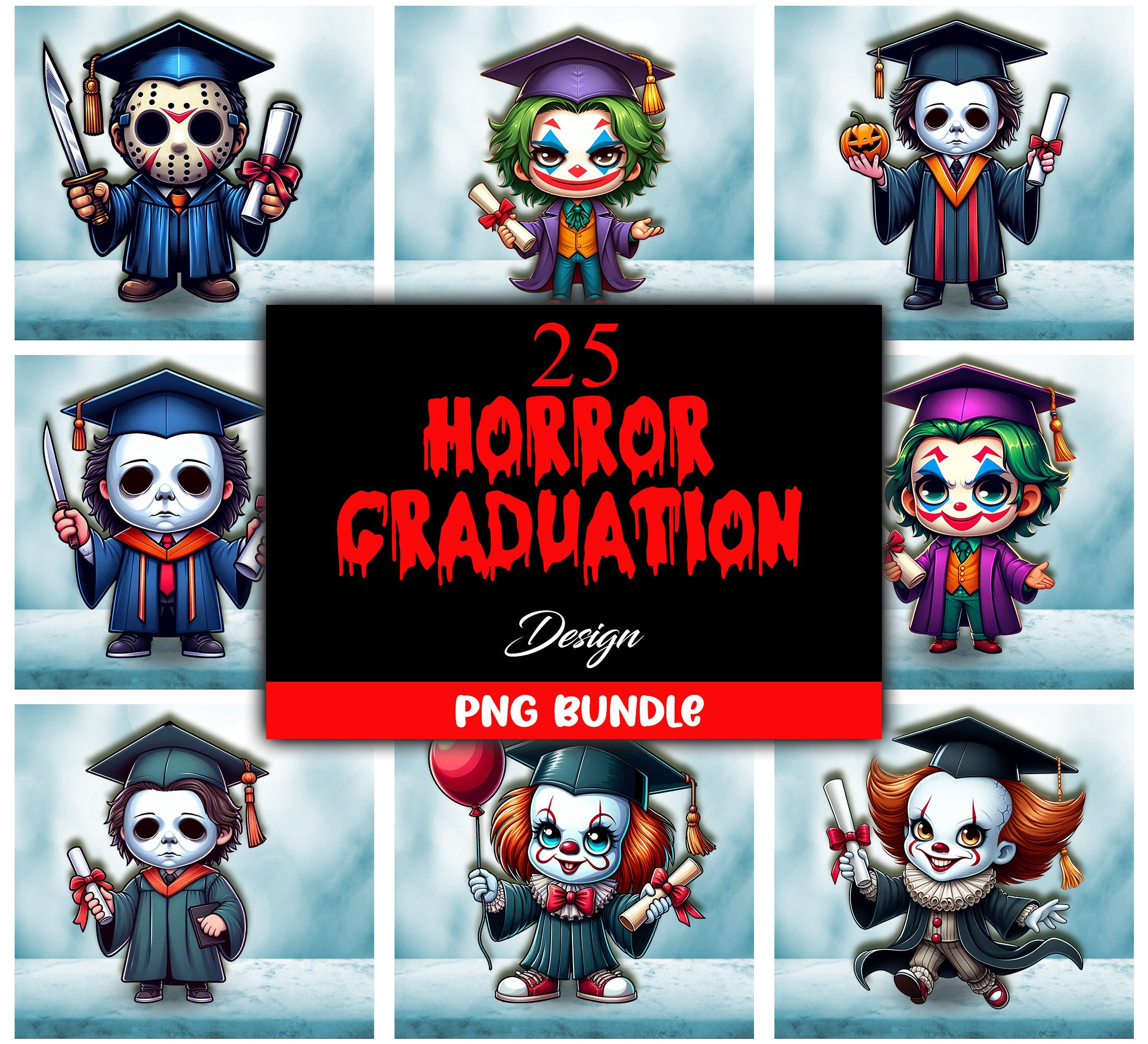 25 Scary Graduation Cartoon 2024 Png Bundle, Horror Senior Png, Horror ...