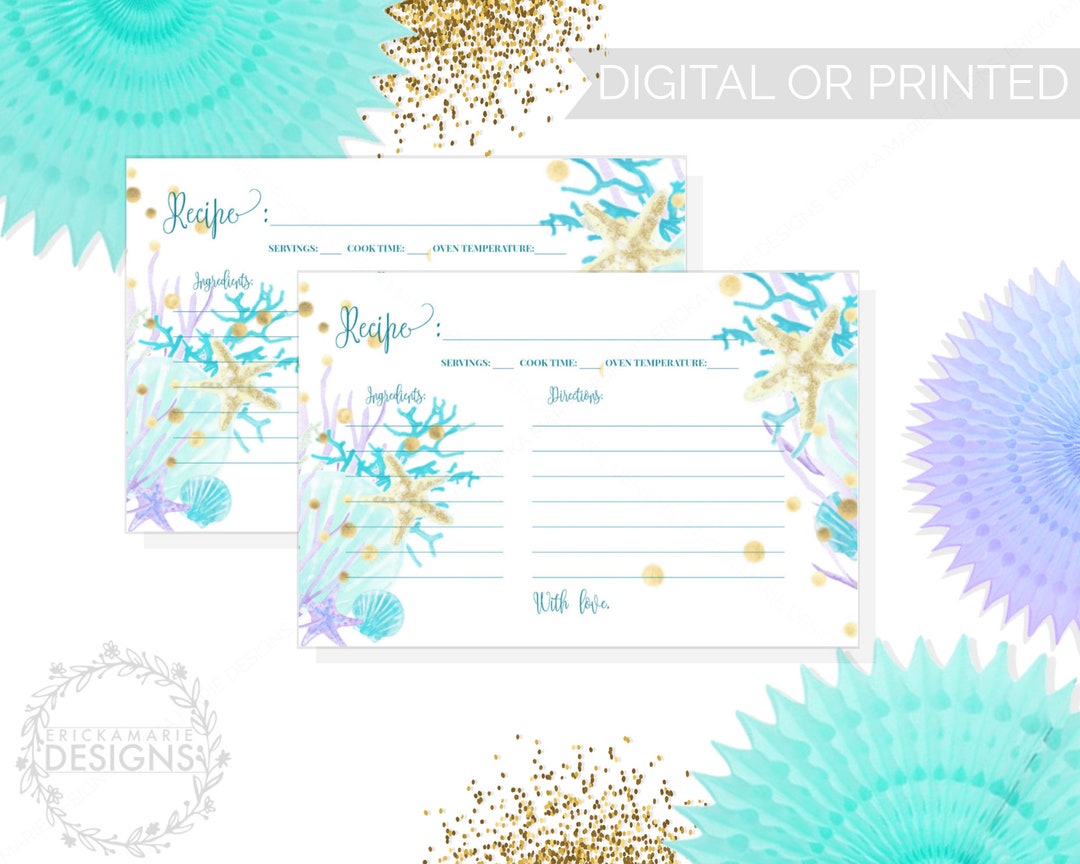 Recipe Cards | Bridal Shower Game | Mermaid Bridal Shower Game ...