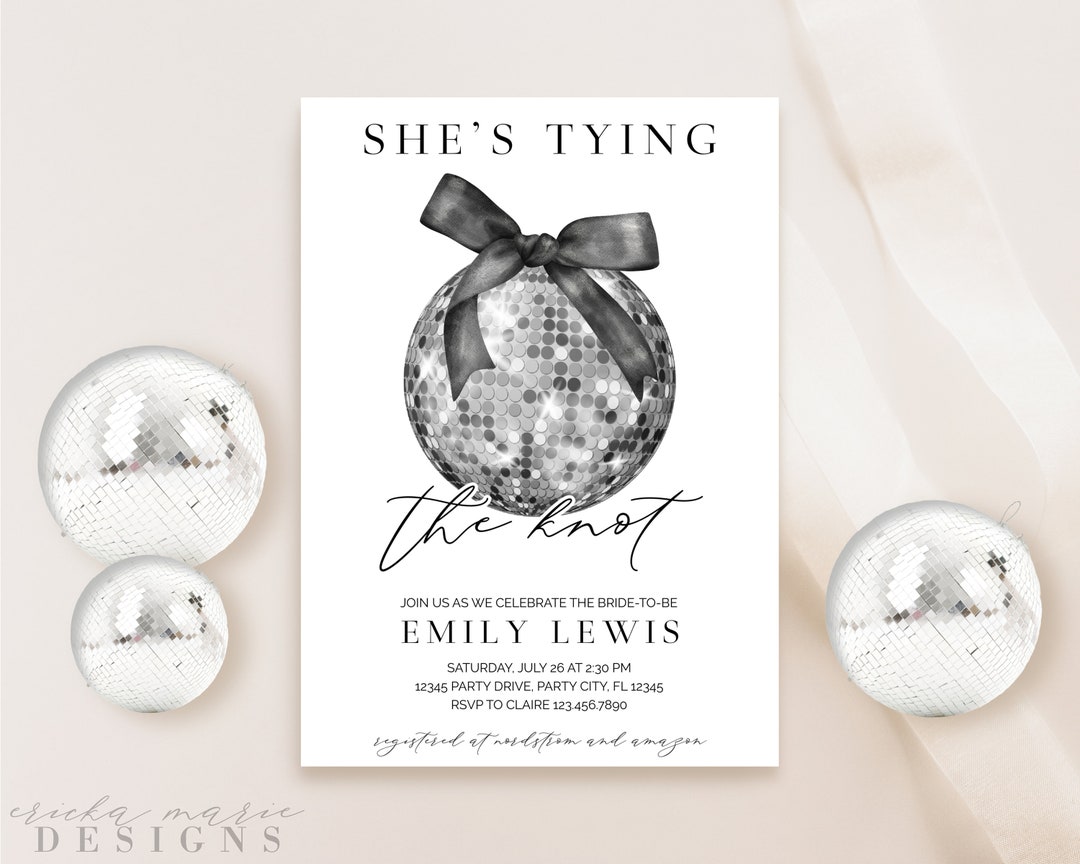 She's Tying the Knot | Disco Ball | Disco Ball Invite | Bow Invite ...