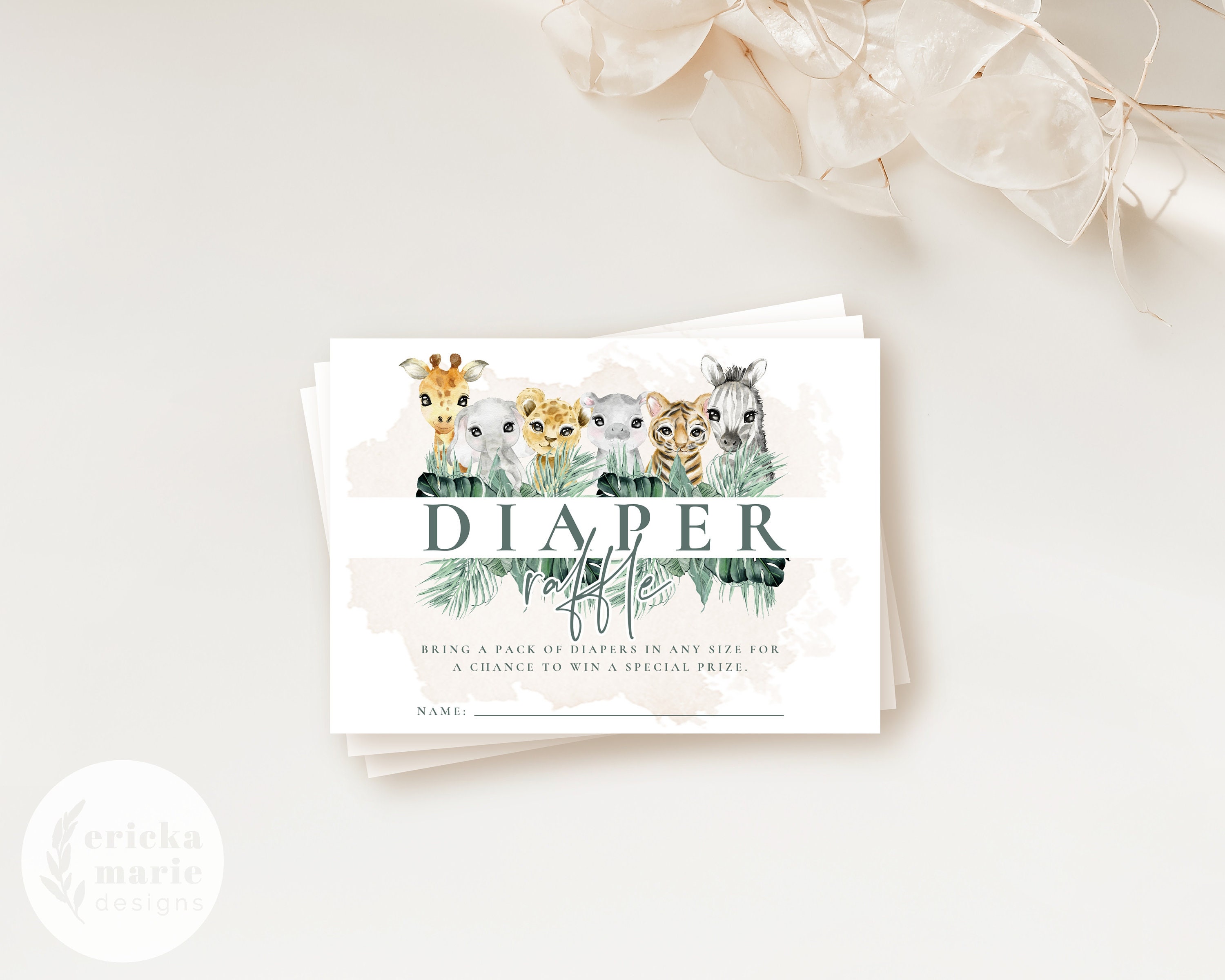 Safari Diaper Raffle Insert Safari Baby Shower Safari Animals Baby ...