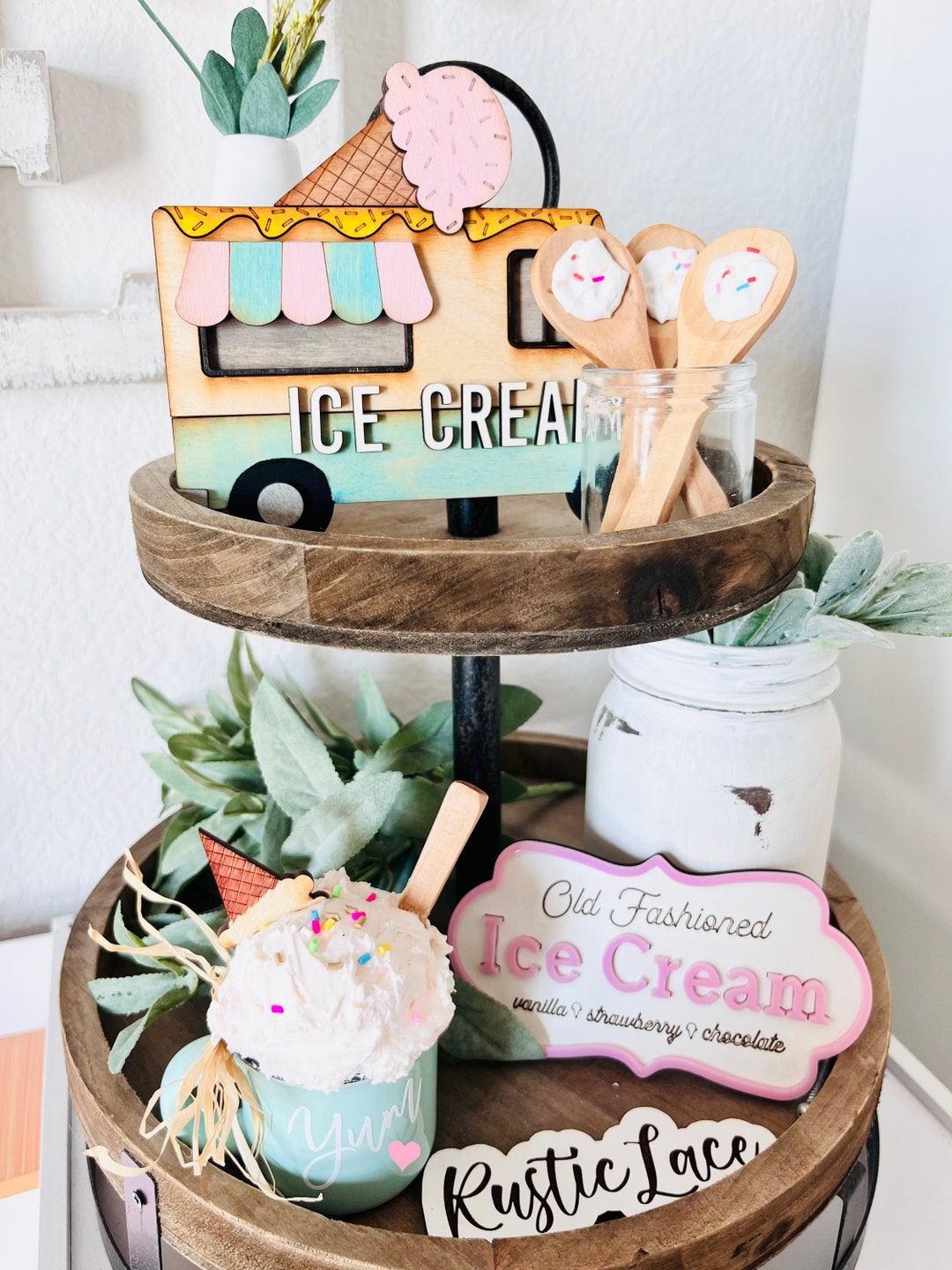 Ice Cream Tiered Tray Set Tiered Tray Decor Ice Cream - Etsy