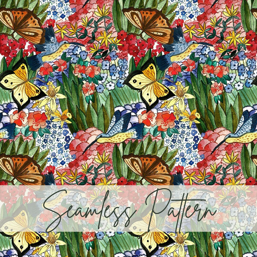 Butterflies and Colibri Seamless Pattern, Butterfly Seamless Repeating ...