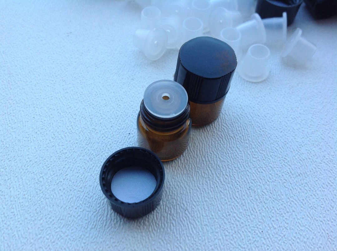 Amber Glass Sample Bottles, Orifice Reducer & Black Caps, 1/4 Dram ...