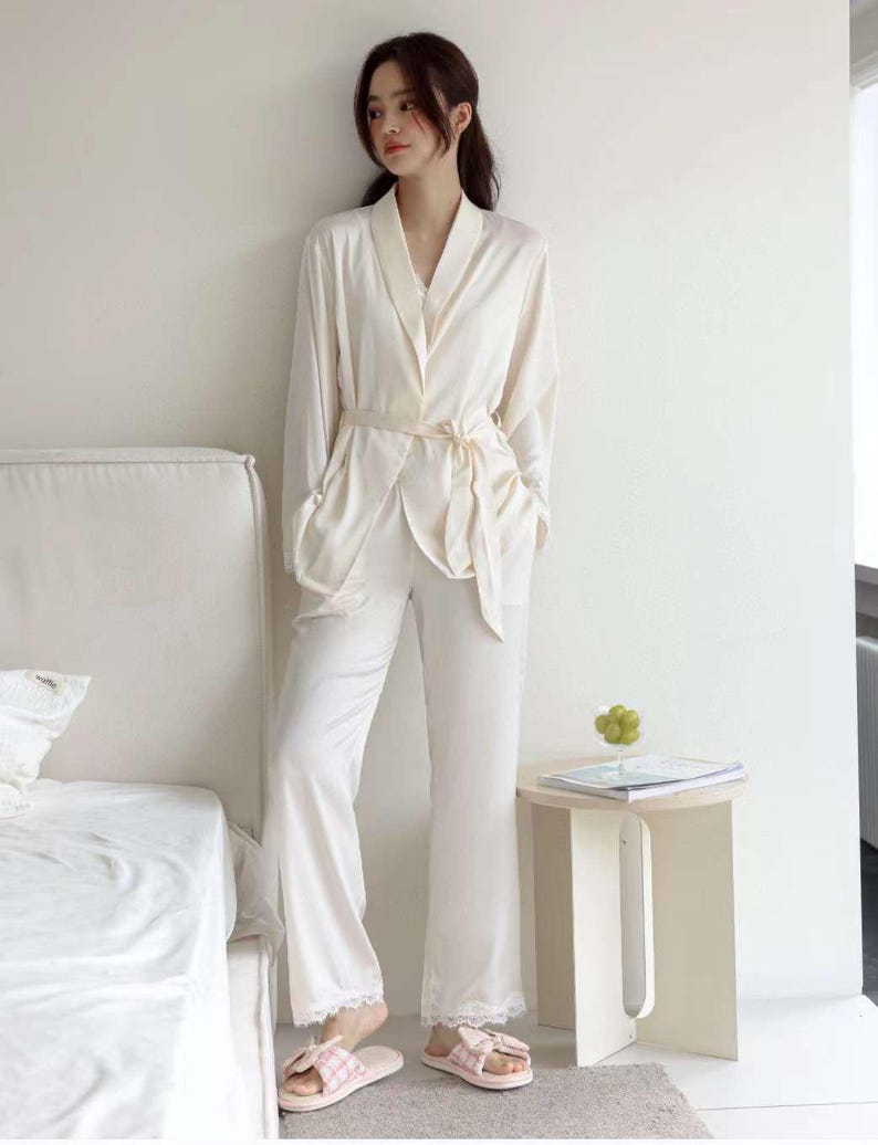 Satin 3 Pieces Pajama Set - Etsy