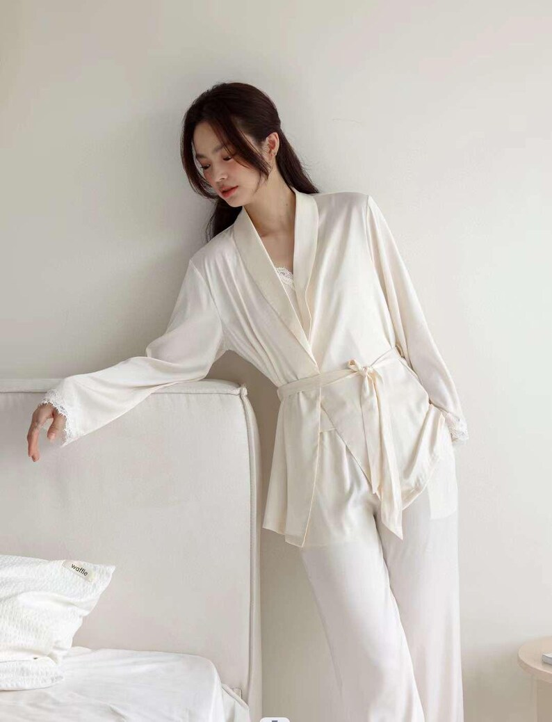 Satin 3 Pieces Pajama Set - Etsy