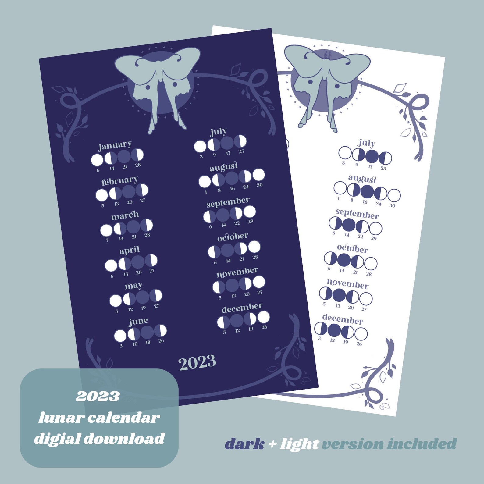 2023 Luna Moth Lunar Calendar digital Download - Etsy