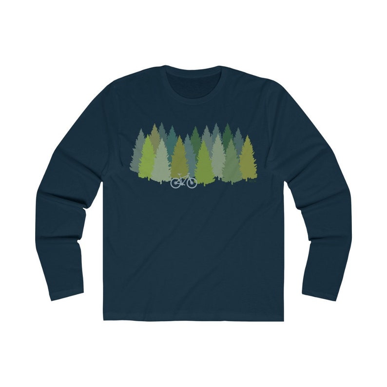 Ride the Trails in Style: Long Sleeve Mountain Bike Pine Forest T-shirt ...