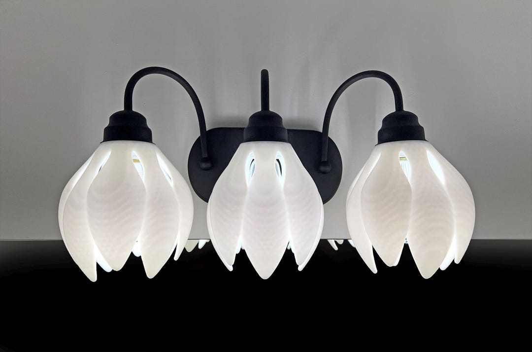 White Tiger Lily 3-light Vanity Fixture 3D Print Unique Floral Lighting ...
