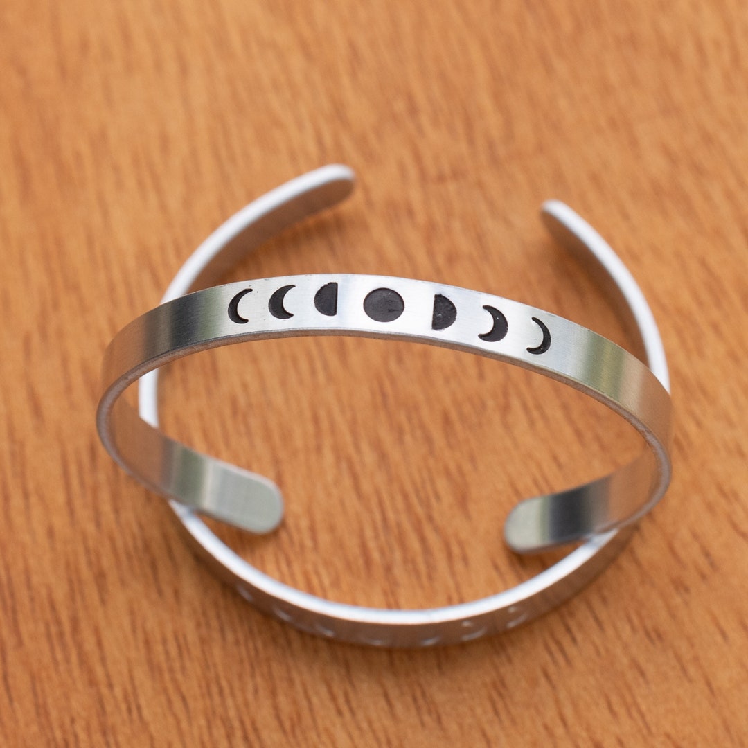 Moon Phases Hand Stamped Bracelet, Astrology Cuff Bracelet, Lunar Cycle ...