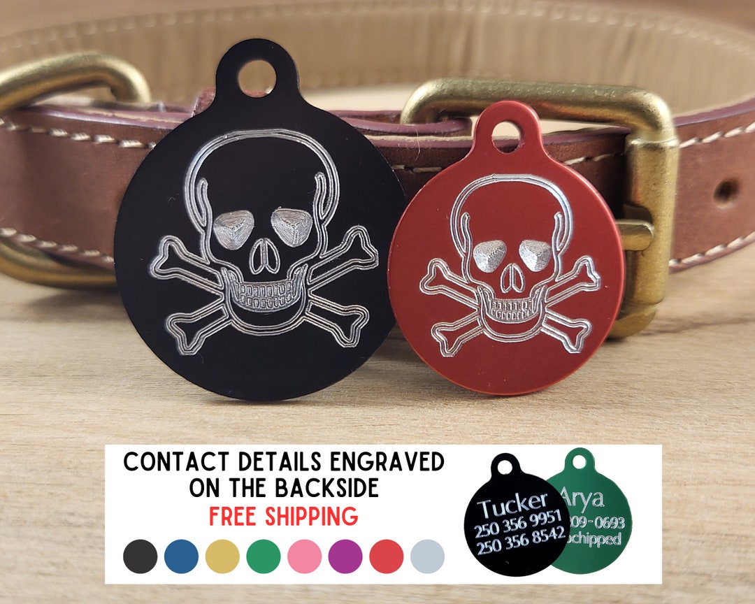 Pet Tag With Skull - Skull & Crossbones Dog Tag - Custom ID Tag ...