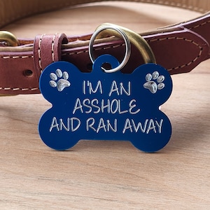 Funny Engraved Pet ID Tag • Aluminum Bone Shape, Personalized Dog Charm ...