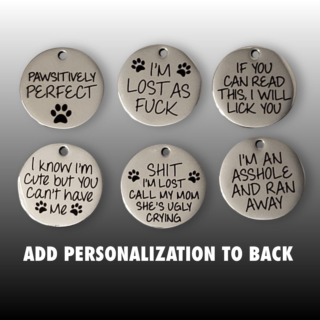 Personalized Pet ID Tag | Funny Engraved Dog/cat Collar Charm - Etsy