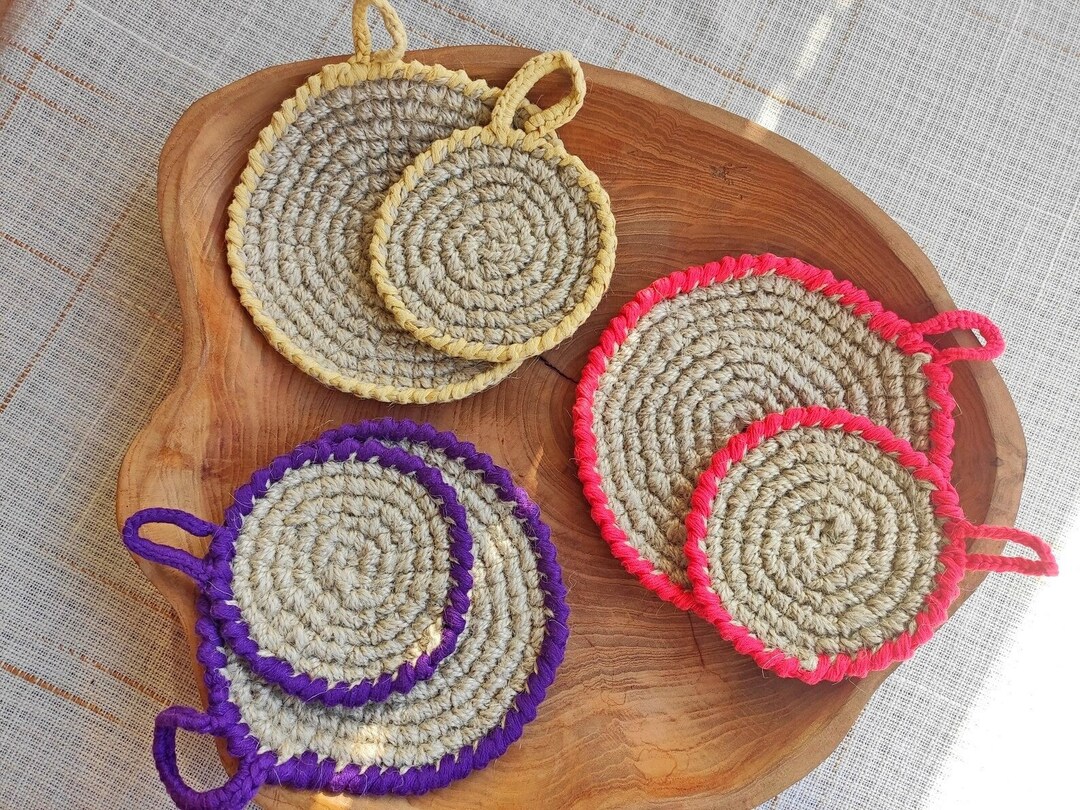 Organic Dish Scrubbers for Washing Dishes/ Crochet Jute Dish Sponges ...