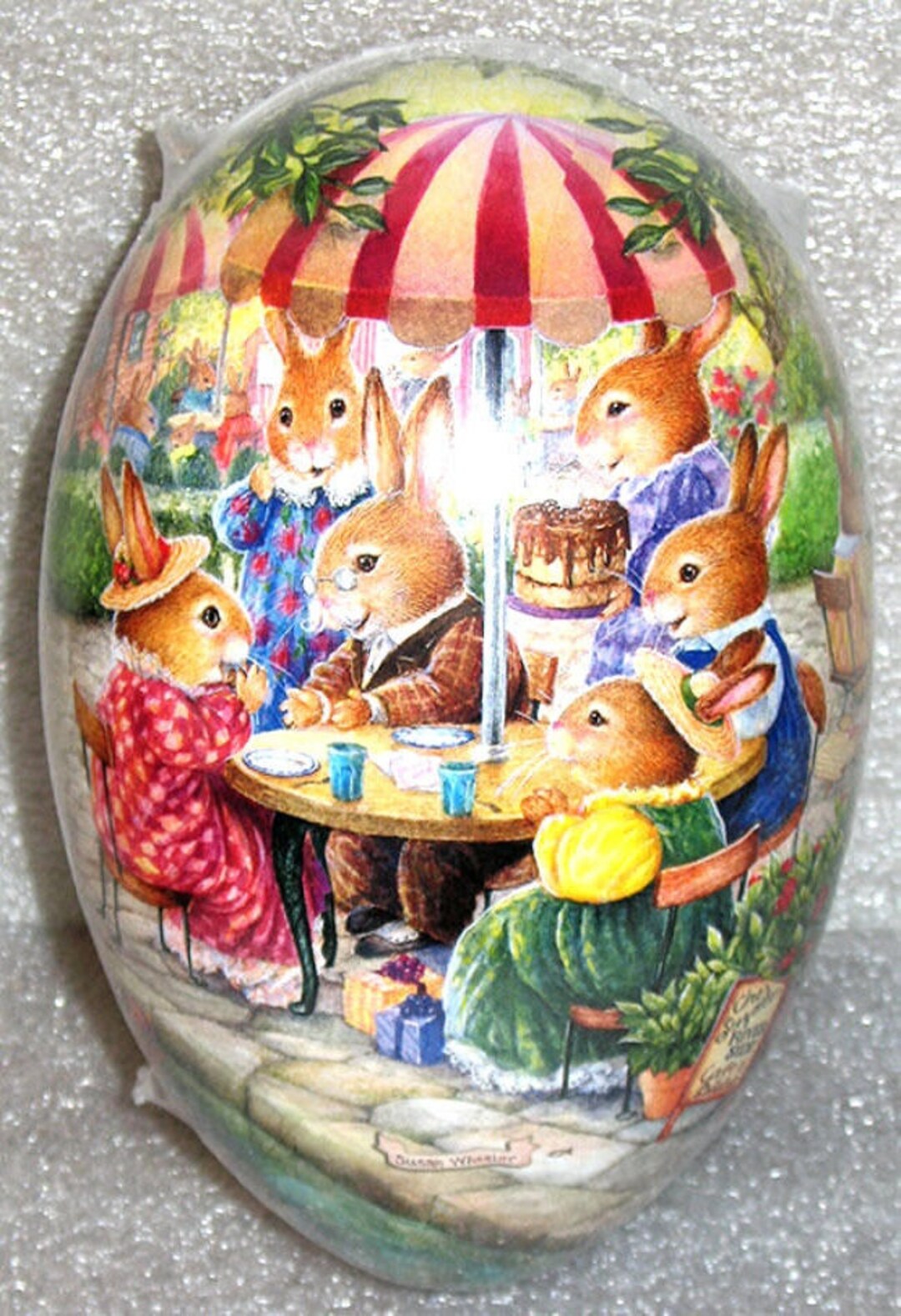 Vintage Paper Mache Easter Egg (7x5") HAPPY EASTER PARTY! Susan Wheeler ...