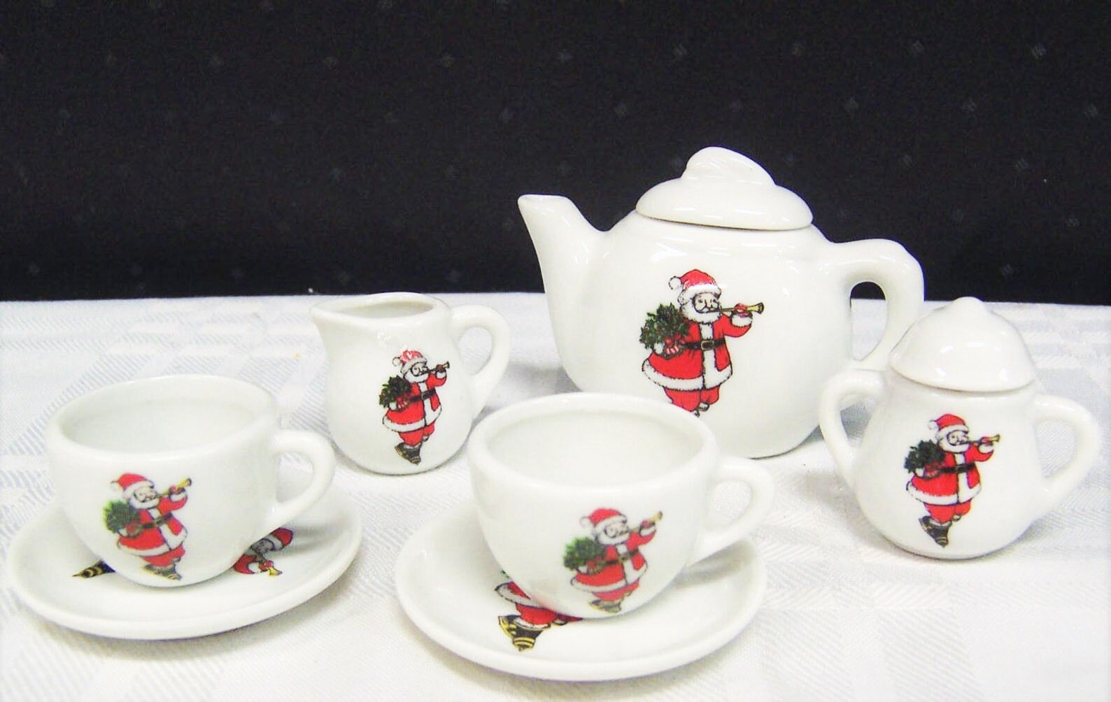 Santa Christmas Miniature TEA SET 9pc Porcelain for Doll House - Etsy