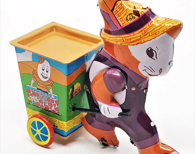 Vintage TIN LITHO Farmer Rabbit Pulling Cart Wind up TOY N.m.mint ...