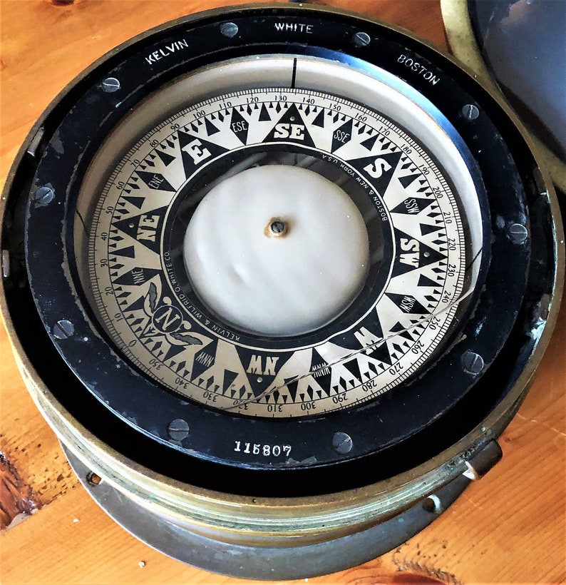 1918 Antique Brass SHIP COMPASS BINNACLE With Electric and Oil - Etsy ...