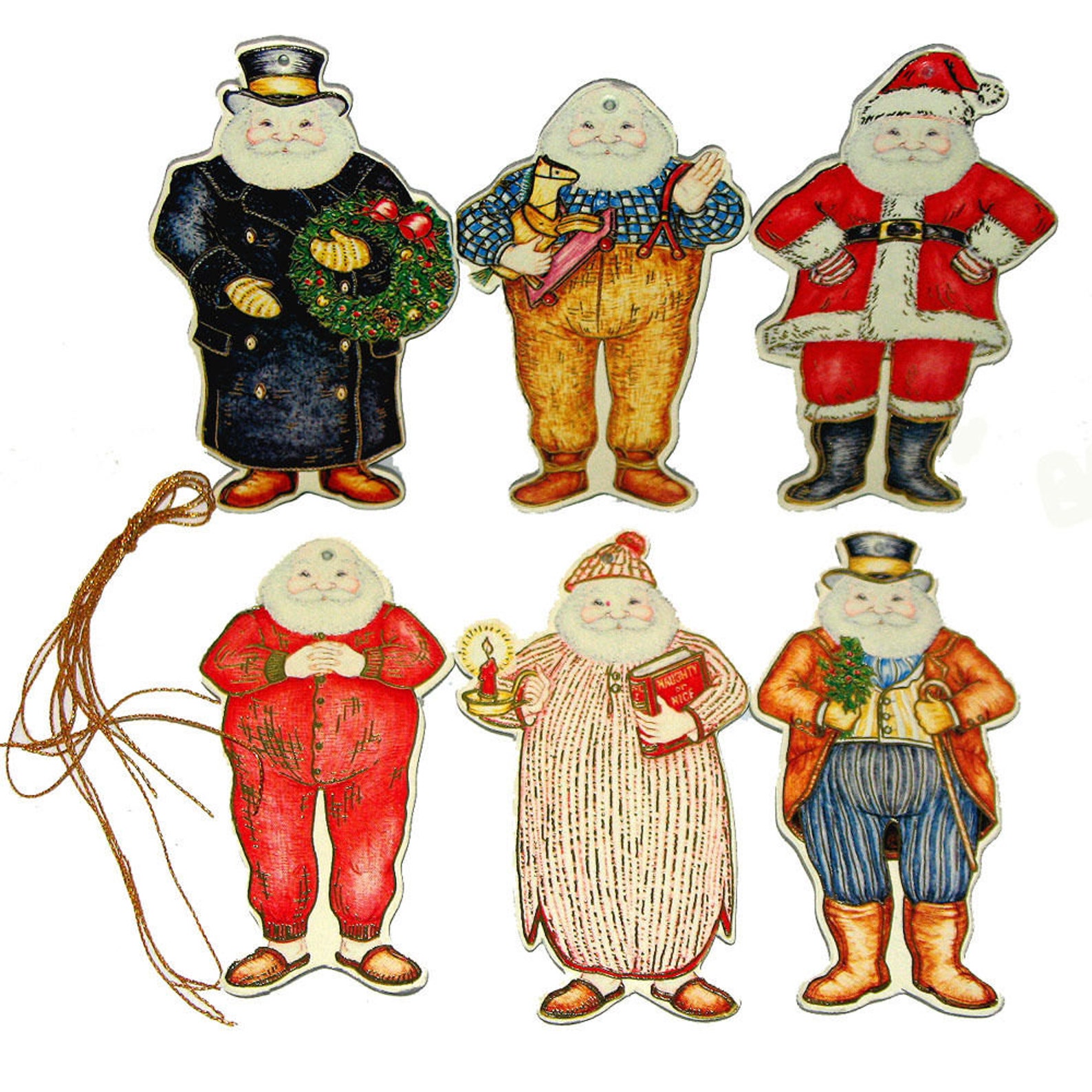 6 Fancy Santa Christmas Ornaments Designed by Mary Lillemoe Vintage HTF ...