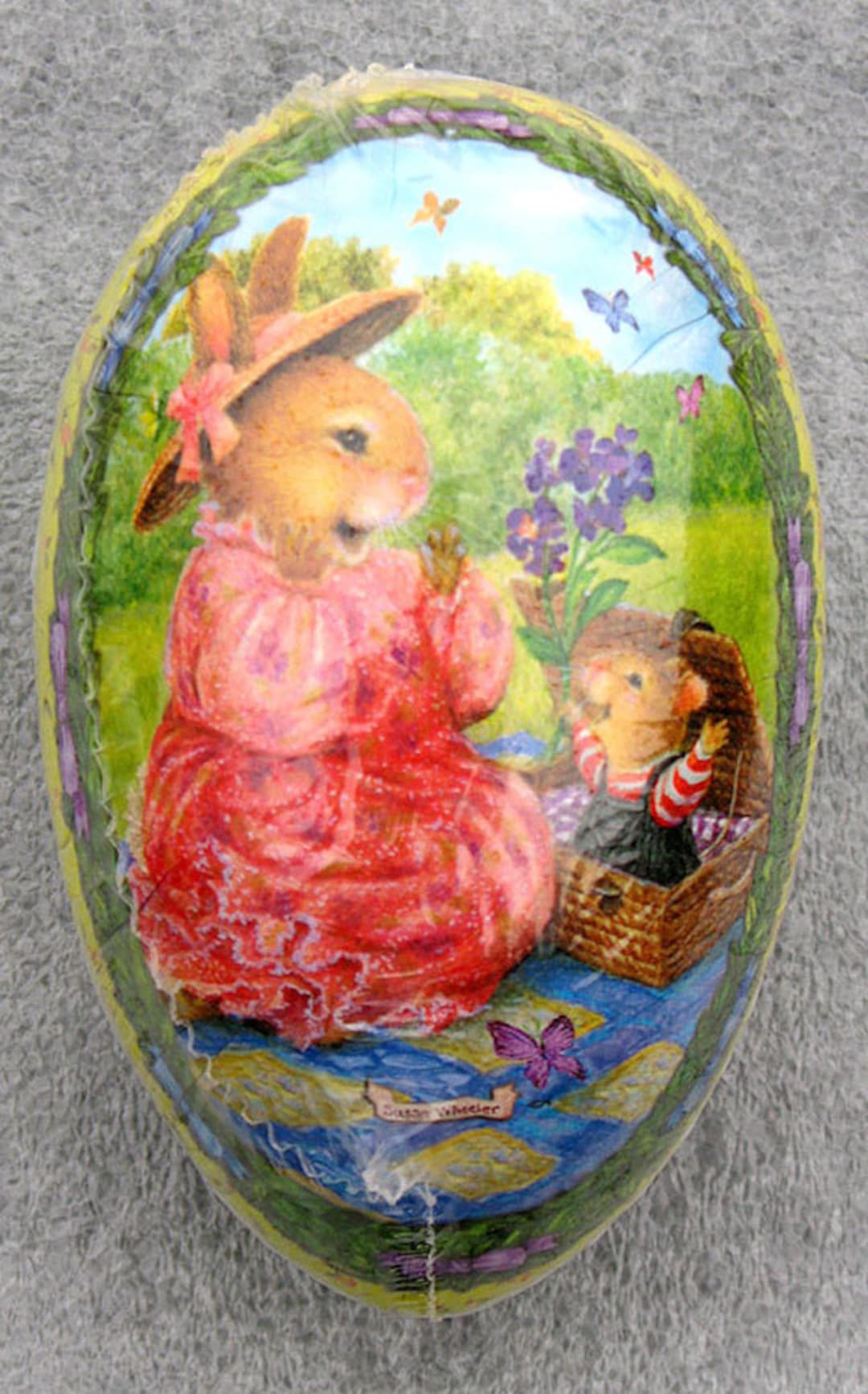 Vintage Paper Mache Easter Egg (3x2.5) BABY BUNNY SURPRISE! Susan ...
