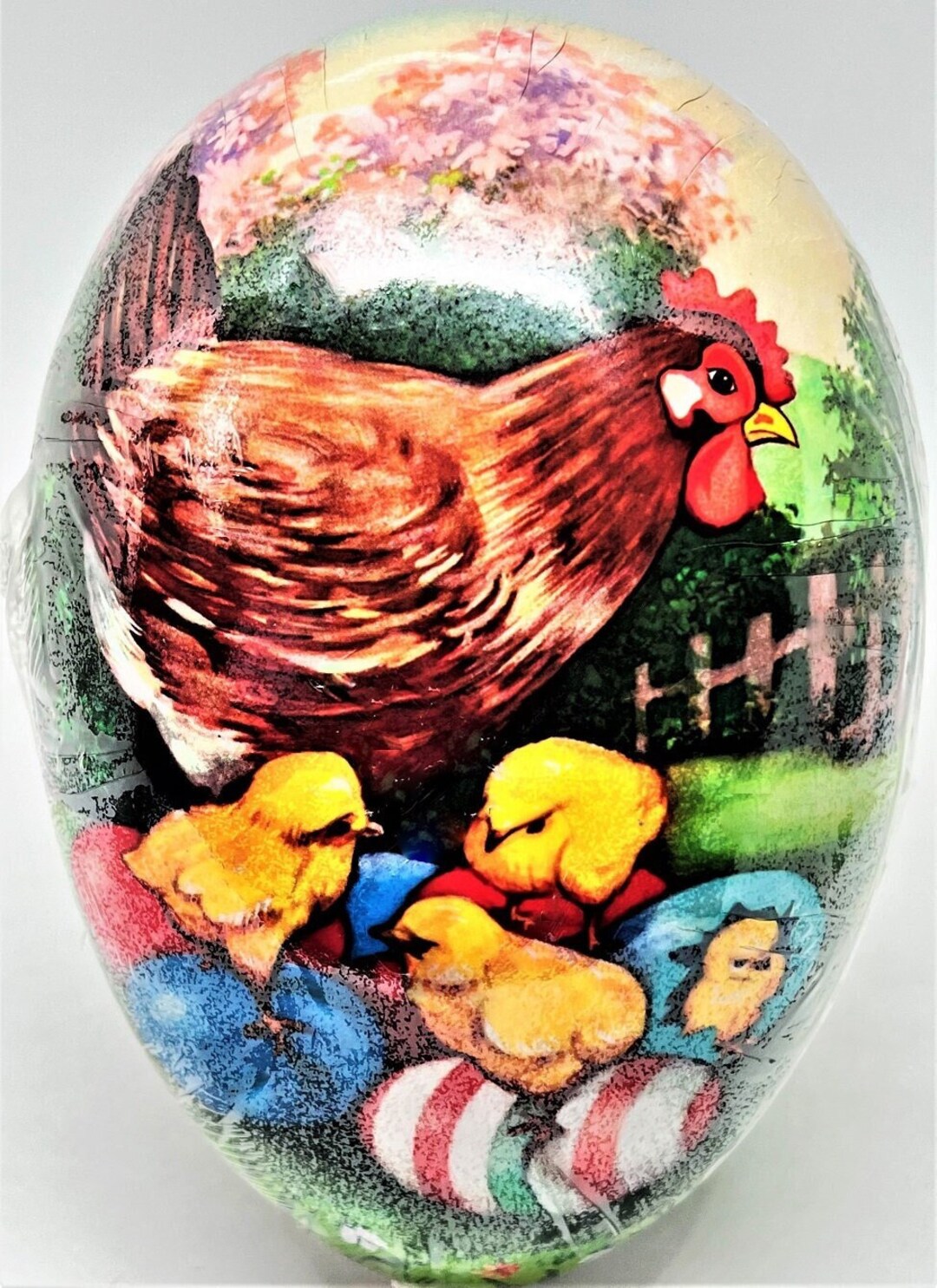 Vintage (7x5") Paper Mache Easter Egg PEPPERMINT CHICK! Handmade in ...