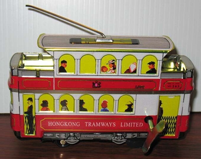 Vintage TIN LITHO Cable CAR Wind up Toy Mint Condition in Box We Ship ...