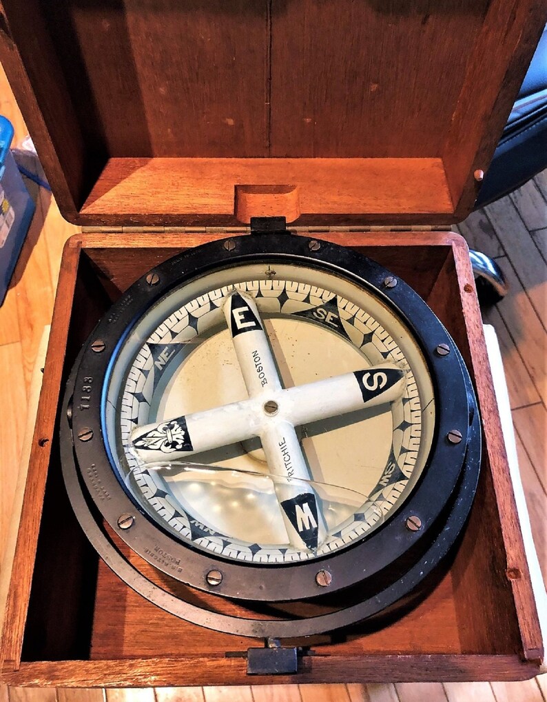 Antique Civil War Era E.S. RITCHIE SHIPS COMPASS Patented 1863 United ...