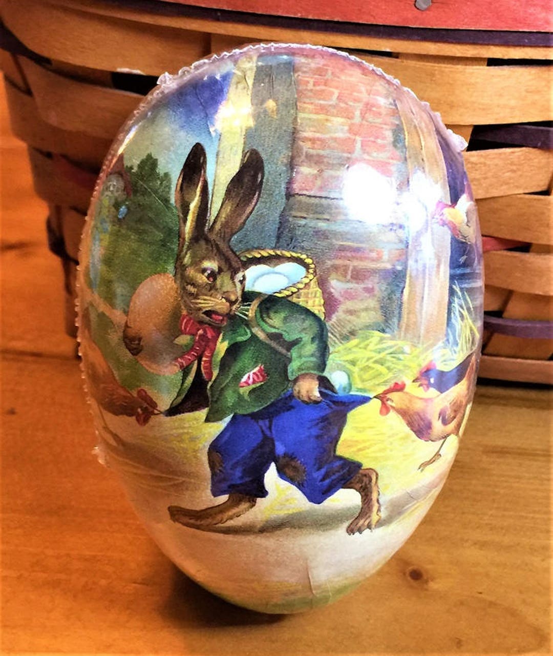 Vintage Easter Egg (3x2.5") EGG THIEF HARE! Susan Wheeler Holly Pond ...