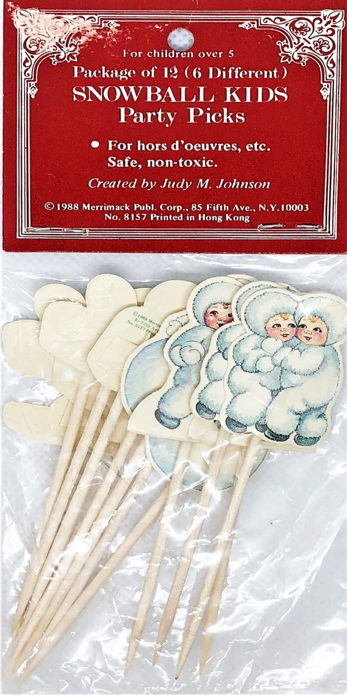 12 Vintage DIECUT SNOWBAll KIDS Party Picks by Artist Judy | Etsy