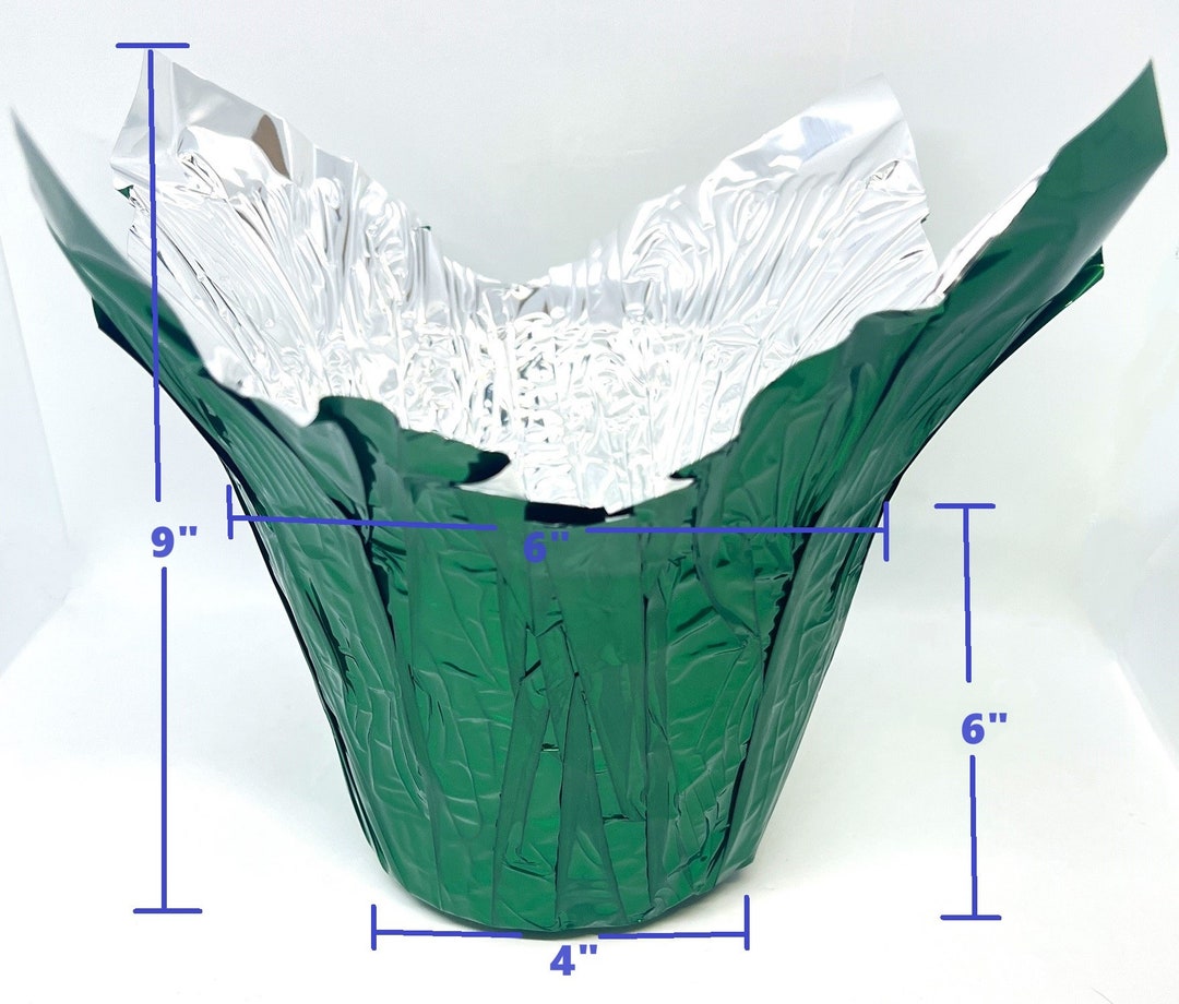10 Large Flower Pot Wrappers Kwik COVER 6" GREEN Foil Dress up Ur Pots ...
