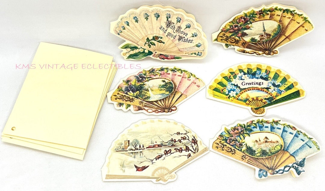 6 Vintage Hand Fan CHRISTMAS GIFT TAGS - Pristine Condition/factory ...