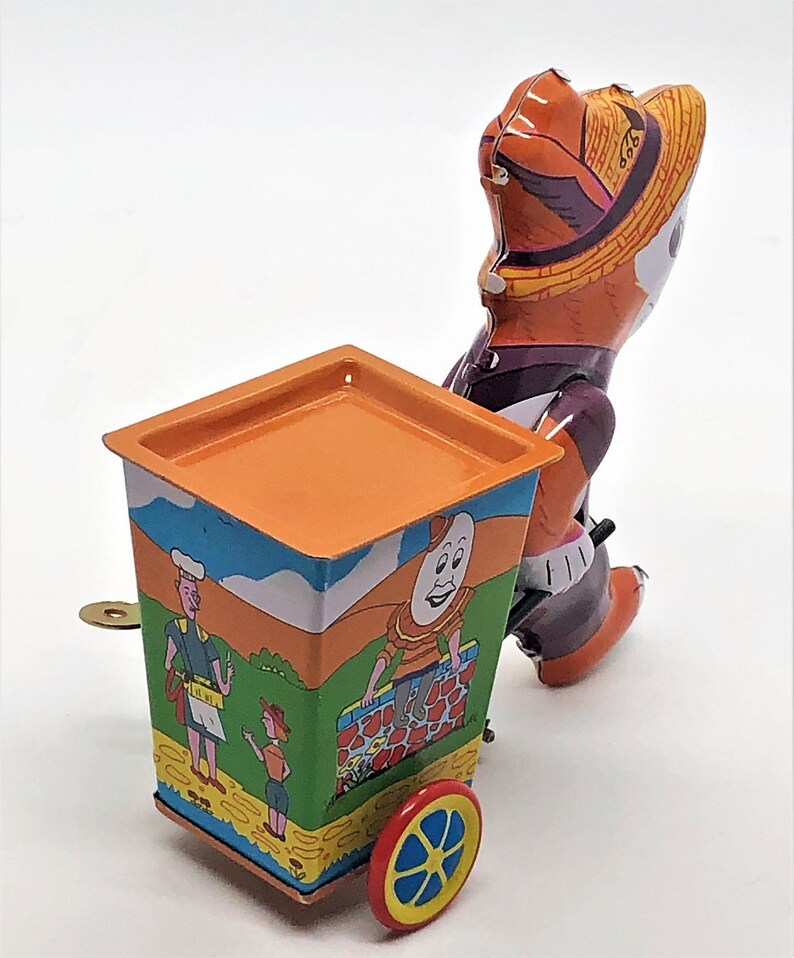 Vintage TIN LITHO Farmer Rabbit Pulling Cart Wind up TOY Mint | Etsy