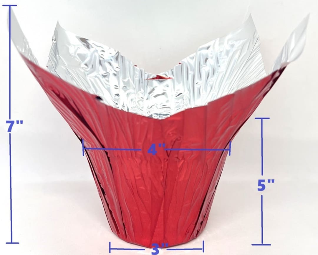 12 Petite Flower Pot Wrappers 4" RED FOIL Kwik Covers/dress up Ur Pots ...