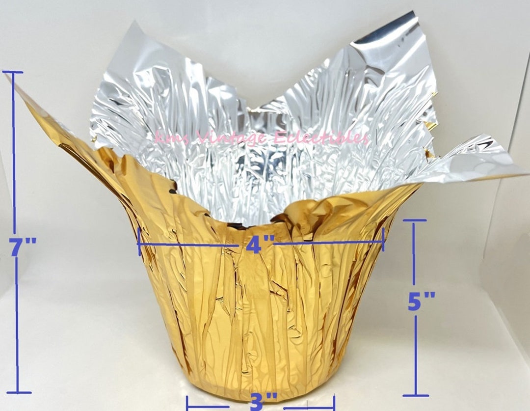 12 Petite Flower Pot Wrappers 4" GOLD FOIL Kwik Covers/dress up Ur Pots ...